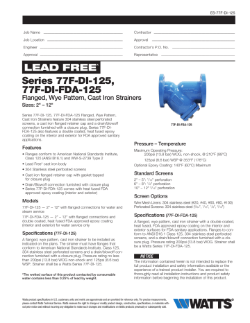Watts 77F-DI-125 Cast Iron Specification | Manualzz