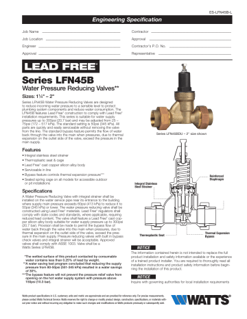 Watts LFN45B-L Sizes: 1 1/4″ ‒ 2″ (32 ‒ 50mm) Lead Free* Water Pressure ...
