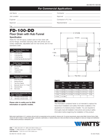 Watts FD-100-DD Floor Drain Specification | Manualzz