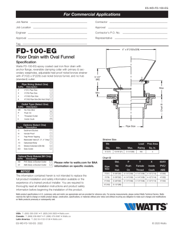 Watts FD-100-EG Floor Drain Specification | Manualzz