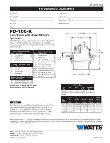 Watts FD-100-K Floor Drain Specification | Manualzz