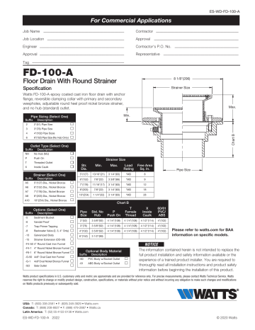 Watts FD-100-A Floor Drain Specification | Manualzz