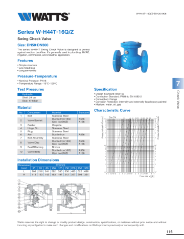 Watts W-H44T-16Q/Z Swing Check Valve Specification | Manualzz