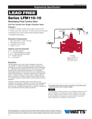 Watts LFM110-10 Modulating Float Control Valve Specification | Manualzz