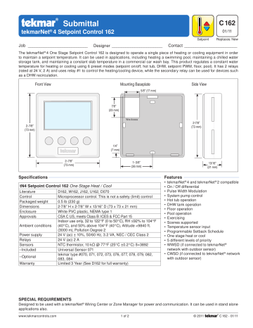 tekmar 162 tekmarNet 4 Setpoint Control Specification | Manualzz