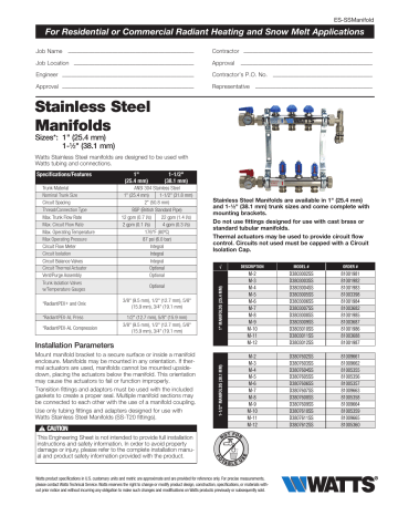 Watts Manifold Boxes Specification | Manualzz