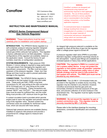 ITT Conoflow HPNGV5 Series CNG Regulator Installation Sheet | Manualzz