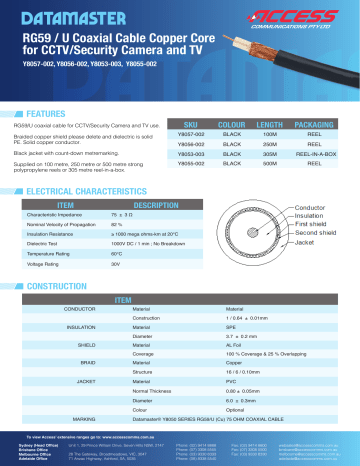 DATAMASTER RG6 QUAD SHIELD COAX 100M WHITE Data Sheet | Manualzz
