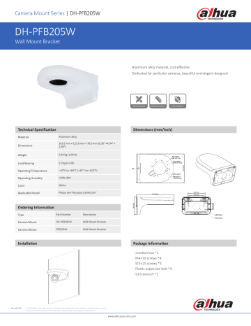 DAHUA PFB205W Wall Mount for TIOC Turret Data Sheet | Manualzz