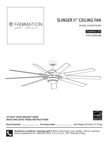 Fanimation Studio Collection LP8147SLBL Slinger v2 72-in Matte Black ...