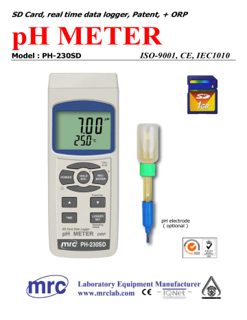 MRC PH-230SD PH/ORP Meter data logger Specifications | Manualzz