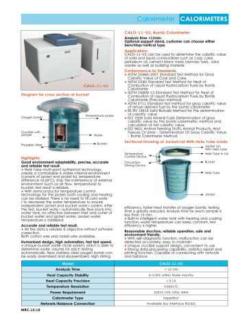 MRC CALO-11-v2 Bomb Calorimeter Benchtop Type Specifications | Manualzz
