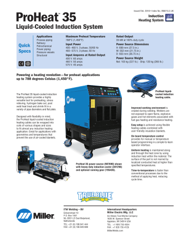 Miller ProHeat™ 35 Liquid-Cooled Cables Spec Sheet | Manualzz