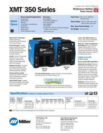 Miller XMT® 350 CC/CV Spec Sheet | Manualzz