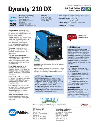 Miller Dynasty® 210 DX Spec Sheet | Manualzz