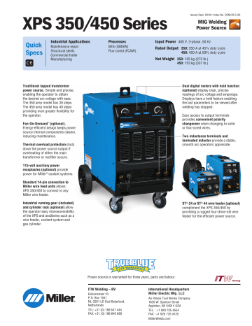 Miller XPS 350 Spec Sheet | Manualzz