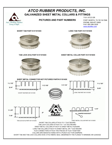 Atco Rubber Products 01101008 8 in. Starting Collar Galvanized Steel 8 in. Round Specification ...