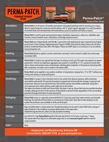 Perma-Patch PP-60-C 4 gal Asphalt Cold Patch Specification | Manualzz