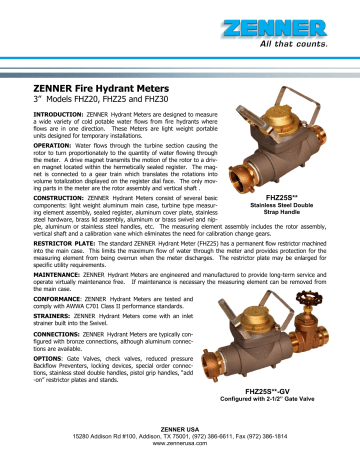 Zenner FHZ30BCF-GVCV FHZ30 Hydrant Meter Specification | Manualzz