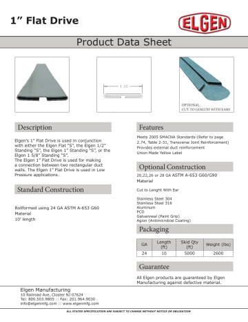 Elgen Manufacturing EG0950 10 in. 24 ga Drive Specification | Manualzz