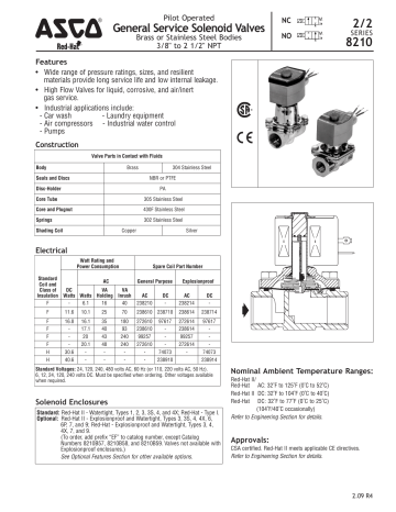 Asco Pneumatic Controls 8210G2 8210 Series 120V Solenoid Valve 200 psi ...