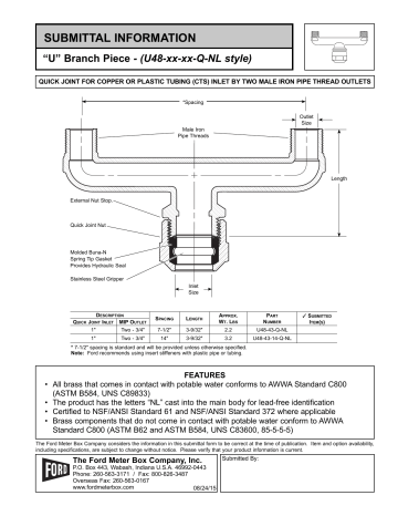 Ford Meter Box U48-43-Q-NL 1 x 3/4 x 3/4 in. Quick Joint x MIP Water ...