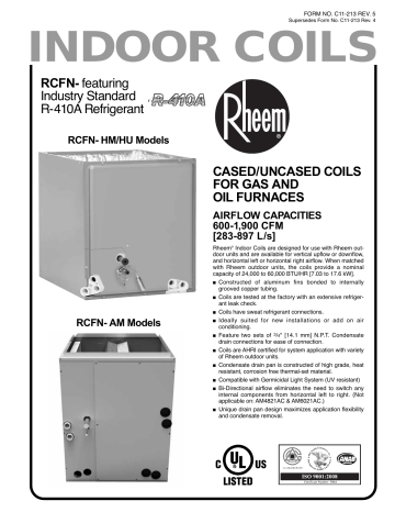 Rheem RCFN-HM3624CC RCFN Series 24-1/2 in. 3 Ton Multi-Position Cased ...