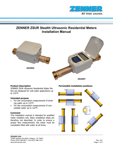 Zenner ZSUR02USV9M ZSUR 5/8 Installation manual | Manualzz