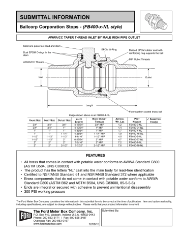 Ford Meter Box FB400-67-NL 1-1/2 in. CC Taper Threaded x MIPT Brass ...