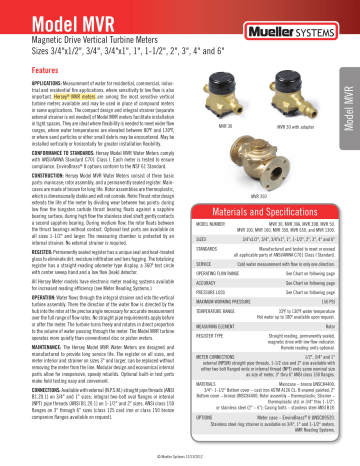 Mueller Q0PS131 Model MVR 2 in. Water Meter, Cubic Feet Specification ...