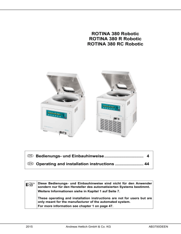 Hettich rotina 380 R Operating And Installation Instructions | Manualzz