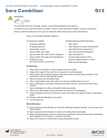 Arjo Sara Combilizer Quick Reference Guide | Manualzz