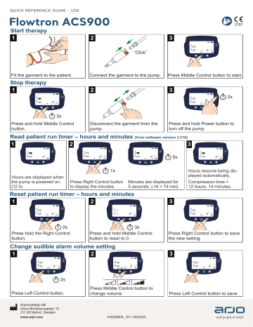 Arjo Flowtron ACS900 Quick Reference Guide | Manualzz
