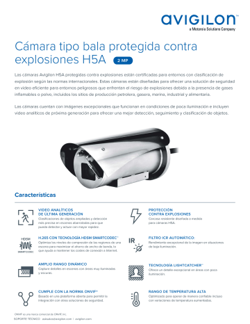 Avigilon H5A Explosion-Protected Bullet Camera Ficha de datos | Manualzz