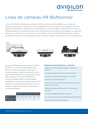Avigilon H4 Multisensor Camera Line Ficha de datos | Manualzz