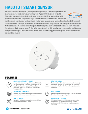 Avigilon HALO Smart Sensor Datasheet | Manualzz