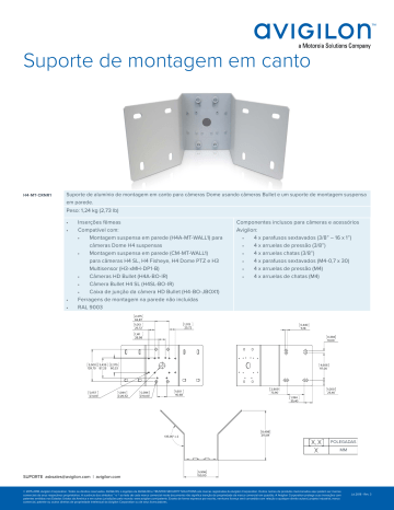 Avigilon H4 Corner Mounting Bracket Ficha de dados | Manualzz
