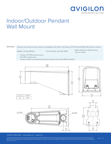 Avigilon H4-H3 Indoor/Outdoor Pendant Wall Mount Datasheet | Manualzz
