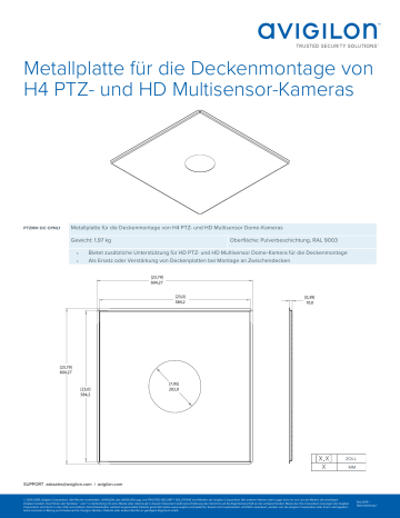 Avigilon Metal Ceiling Panel for H4 PTZ and H3 Multisensor Cameras ...
