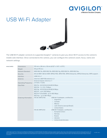 Avigilon USB Wi-Fi Adapter Datasheet | Manualzz