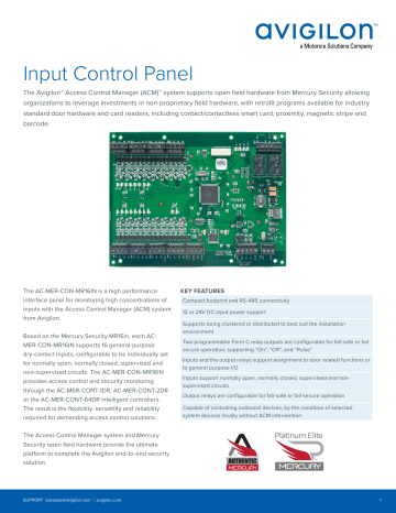 Avigilon Input Control Panel Datasheet | Manualzz