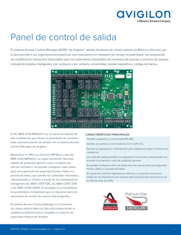 Avigilon Output Control Panel Ficha de datos | Manualzz