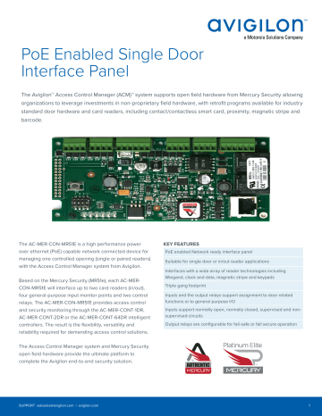 Avigilon PoE Enabled Single Door Interface Panel Datasheet | Manualzz
