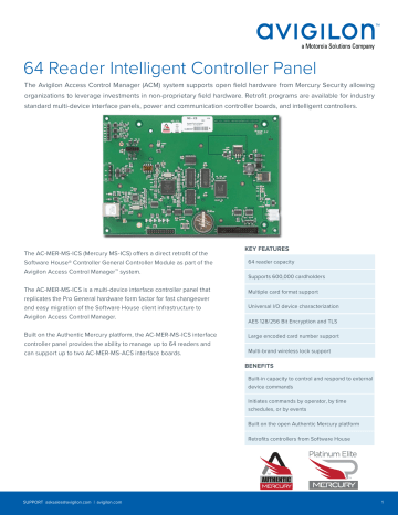 Avigilon 64 Reader Intelligent Controller Panel Datasheet | Manualzz