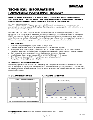 Ilford HARMAN DIRECT POSITIVE PAPER Technical Data Sheet | Manualzz