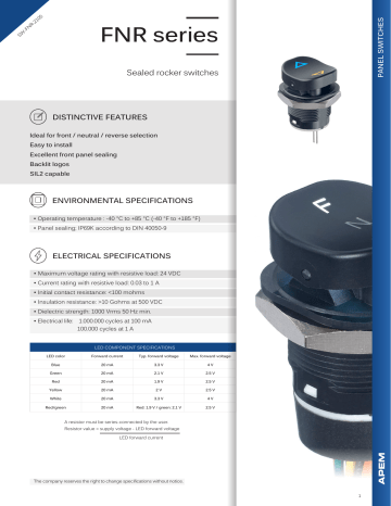 Apem FNR series Datasheet | Manualzz