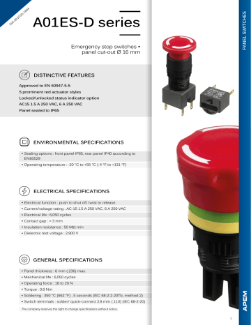 Apem A01ES-D series Datasheet | Manualzz