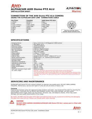 Alphatron Marine AlphaCam AHD Dome PTZ ALU CCTV Owner's Manual | Manualzz