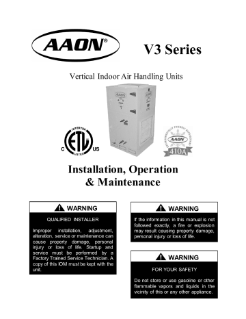AAON V3-E vertical indoor air handling unit Installation, Operation ...