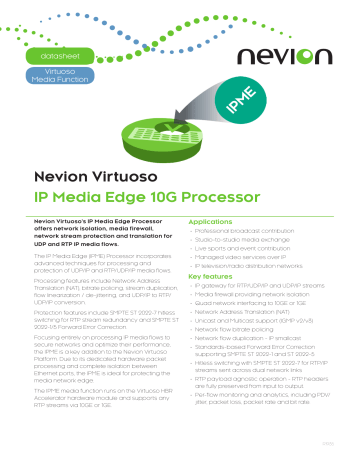 Nevion Virtuoso IPME Media Function Datasheet | Manualzz
